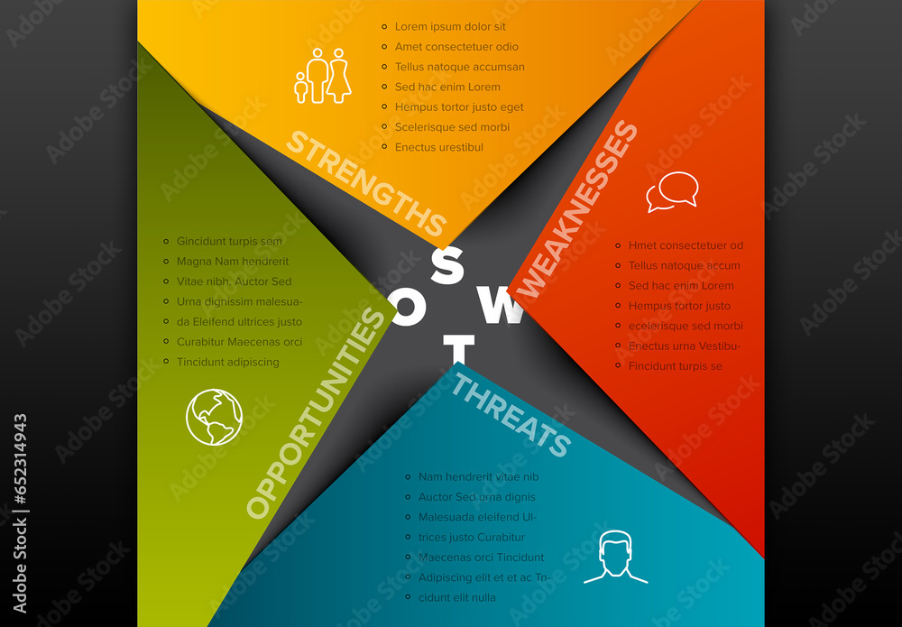 Dark color paper squares SWOT diagram schema template Stock Template ...