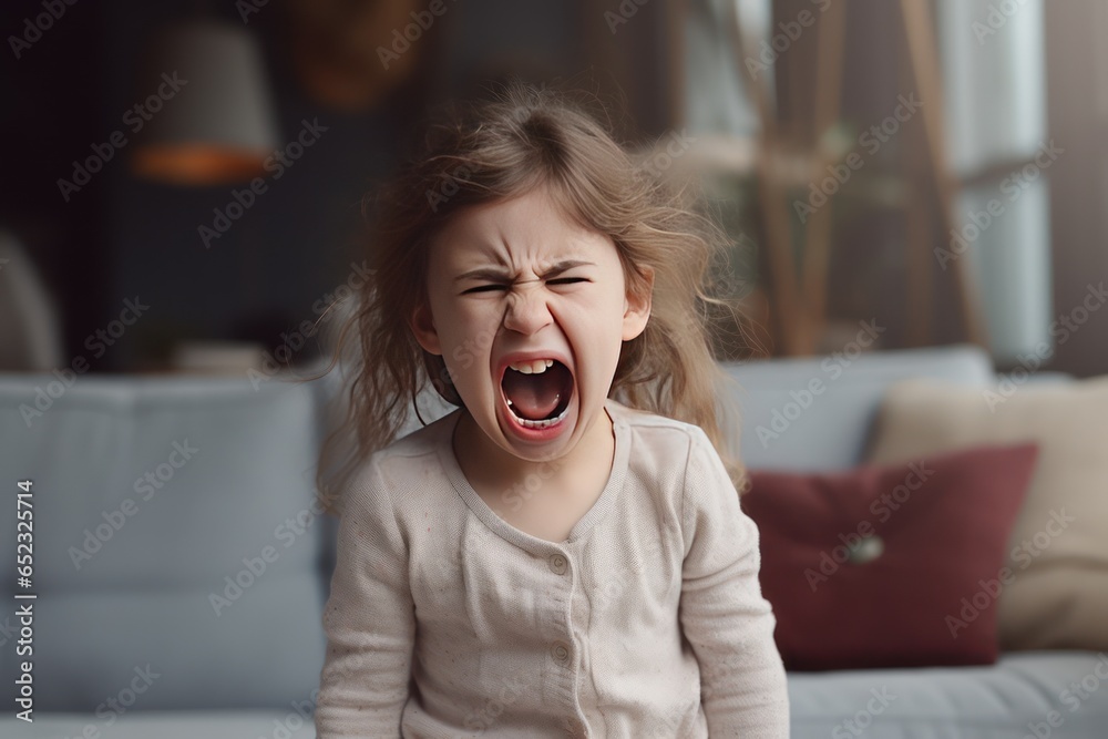 Angry irritated girl. Emotional portrait of an upset preteen girl ...