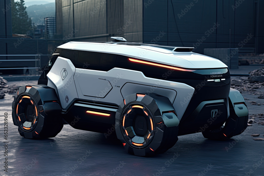 Robost self driving car inspired by the cybertruck, generative ai Stock ...