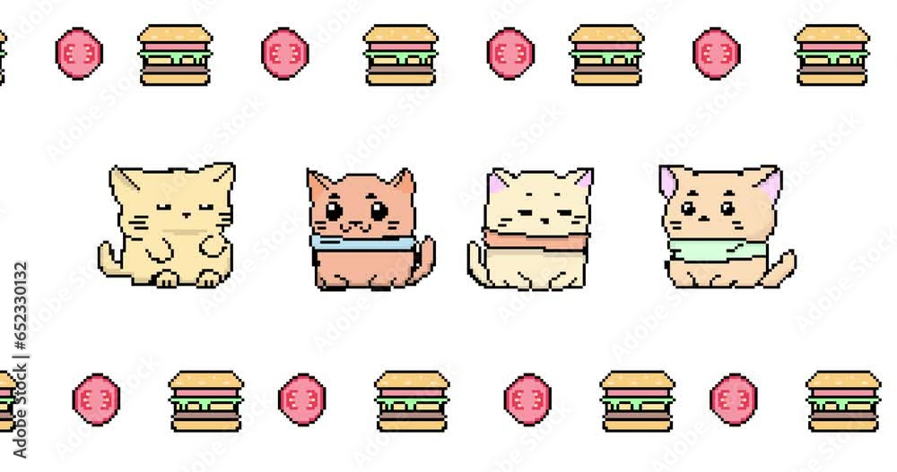 2d animation pixel art, pixel cat dance, food pixel around cat Stock ...