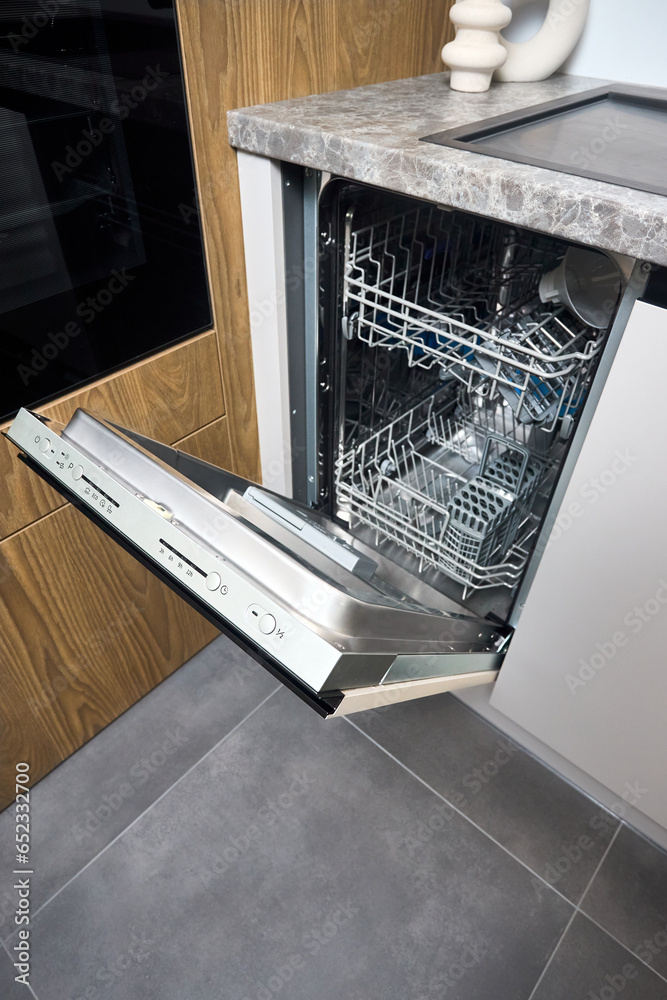 Urban rustic loft style kitchen interior in wooden facade and stoneware ...