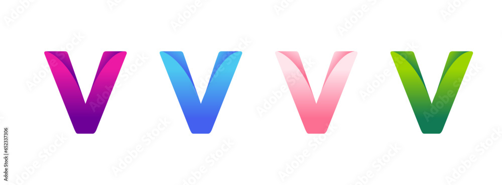 Letter V logo in four different colors, smoothly transitioning in a ...