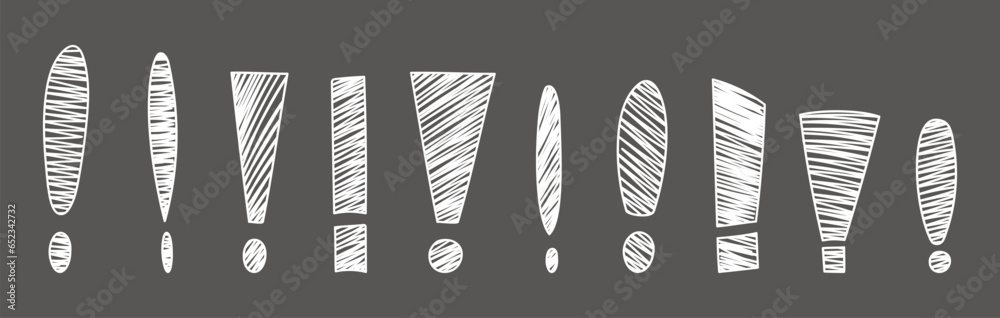 Hand drawn exclamation marks set. Hand drawn chalk doodles exclamation ...