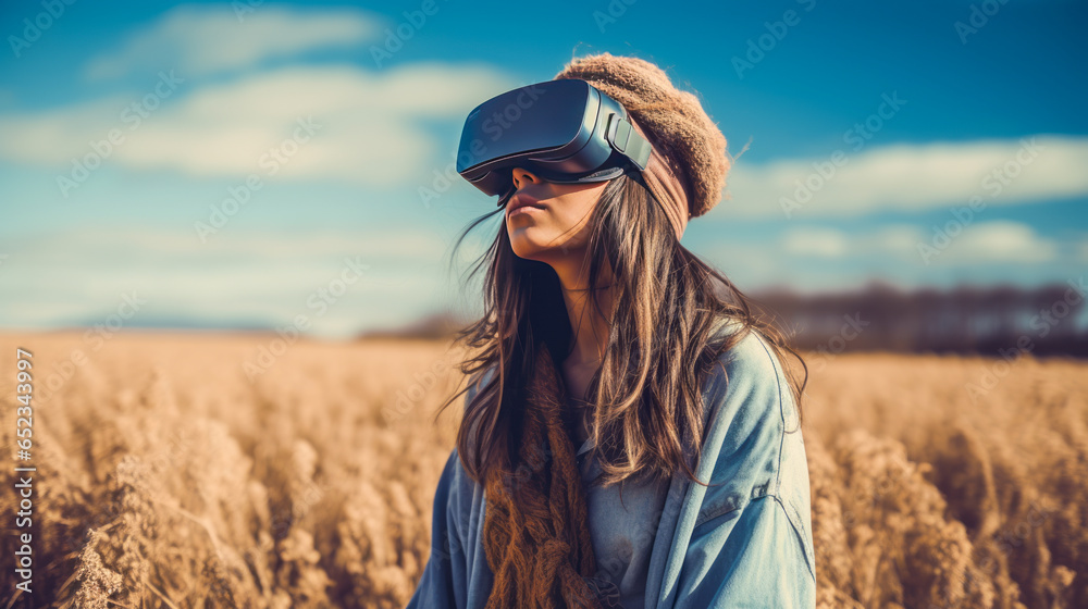 Captivating depiction of a modern woman immersed in vast open space ...