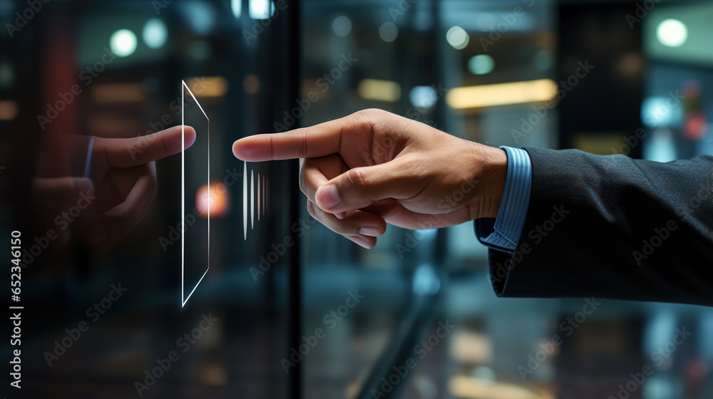Businessman Touching a Touchscreen with His Finger - Mockup Technology ...