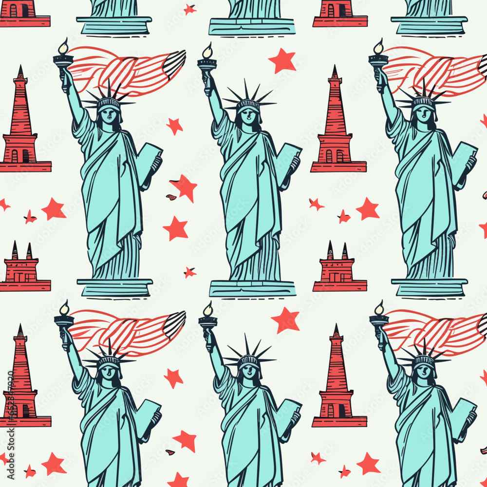 Statue of Liberty pattern pattern, background, hand-drawn cartoon flat ...