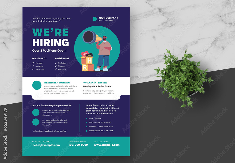 Dark Blue and Green Company Job Vacancy Flyer Stock Template | Adobe Stock