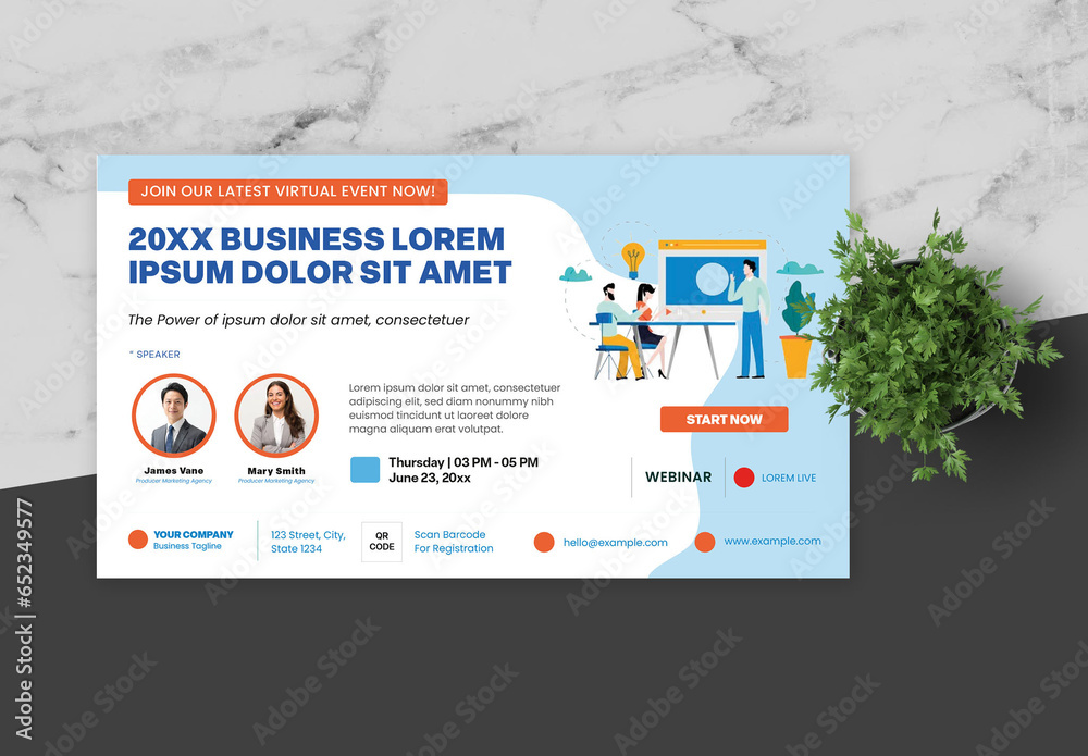 Blue and Orange Business Conference Social Media Event Image Stock ...