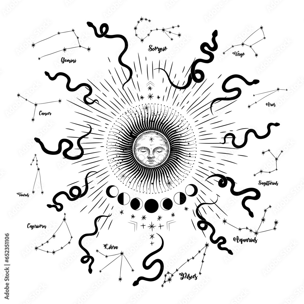 Vector illustration set of moon phases. Different stages of moonlight ...