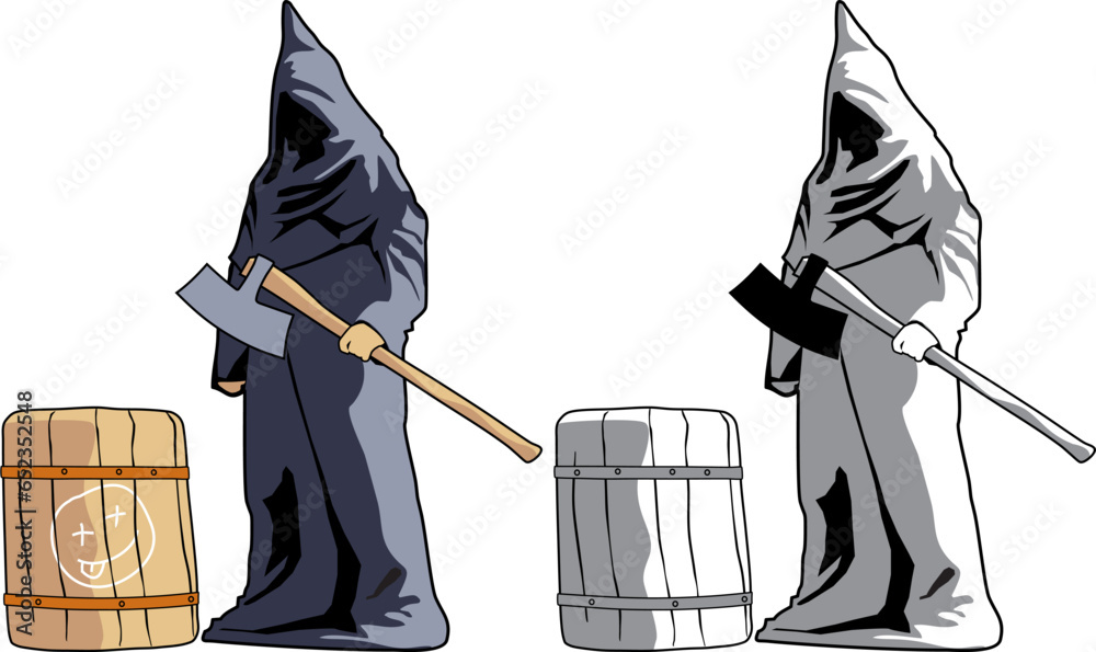 executioner, in black clothes with a hood, holds an ax Stock Vector ...