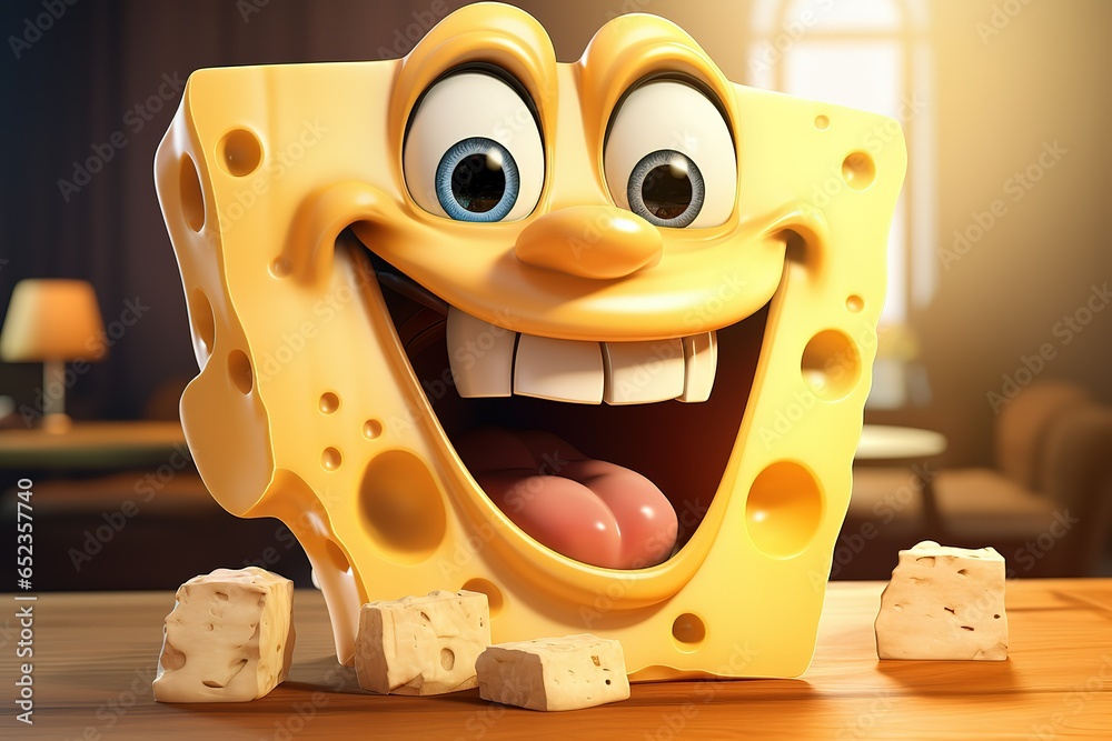 Cartoon character smiling cheese. The face of the laughing cheese cartoon. Concepts of ordering ...