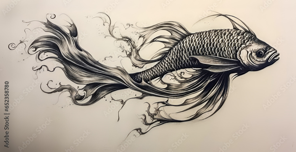 Calligraphy Fish Illustration. Generative AI. A digital illustration of ...