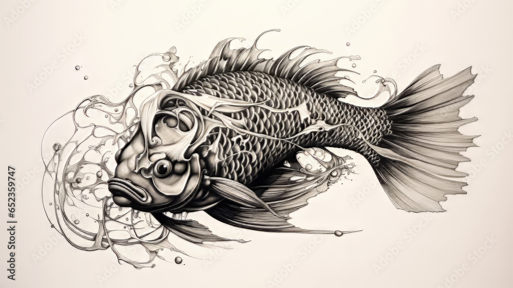 Calligraphy Fish Illustration. Generative AI. A digital illustration of ...