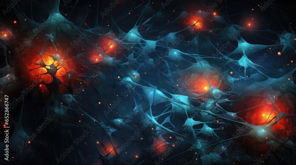 Blue neural network white orange and yellow lights background Stock ...