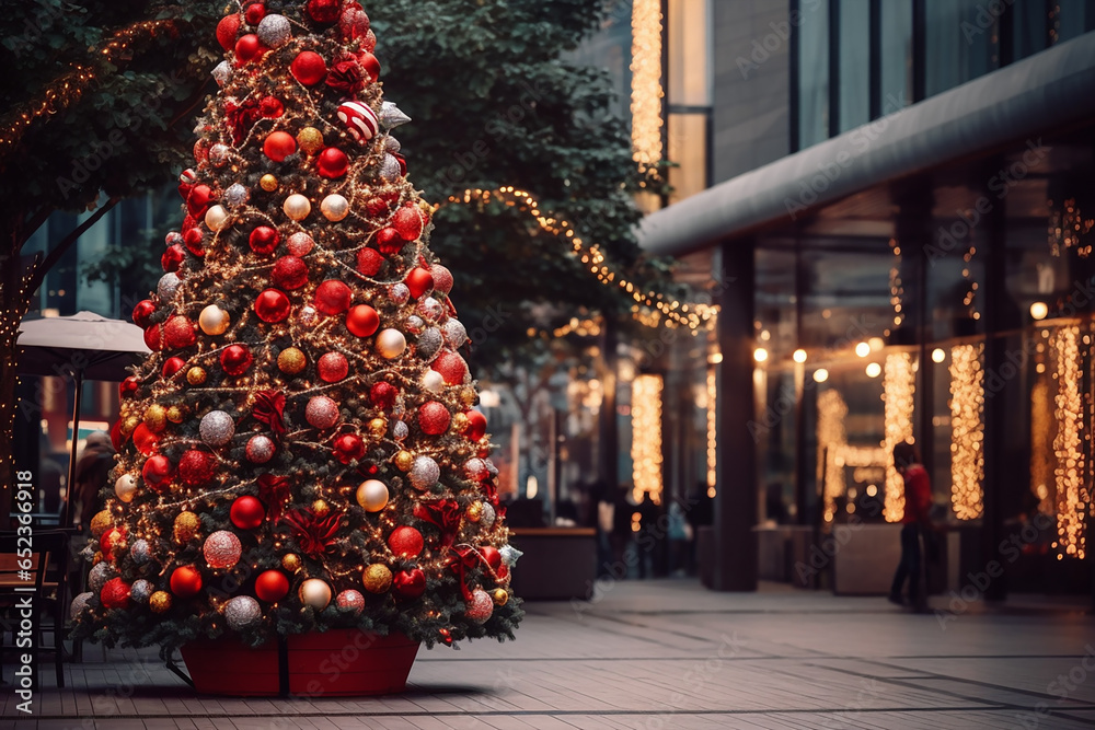 christams tree light in a urban street scene, festive concept theme ...