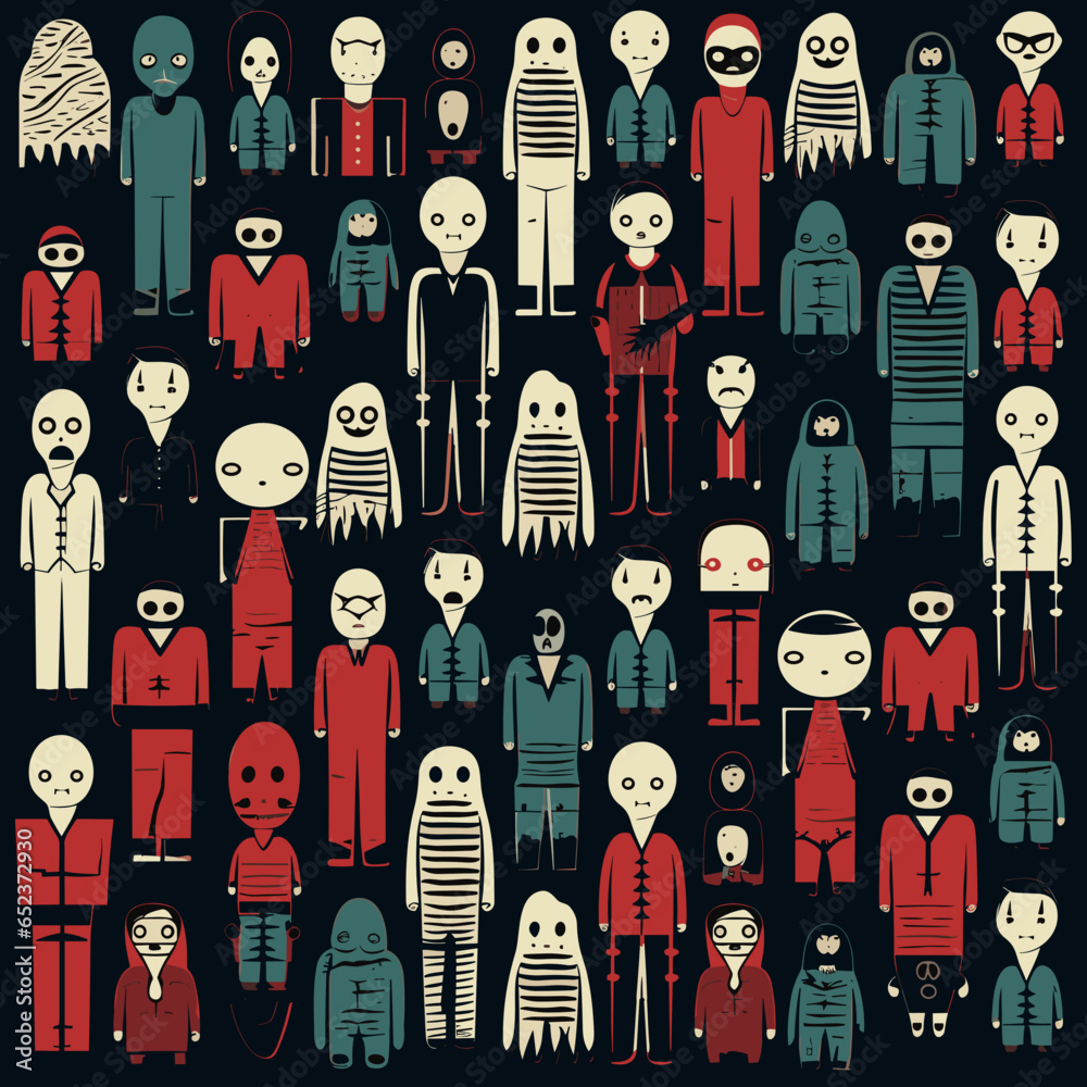 Horror movie characters pattern, background, hand-drawn cartoon flat ...