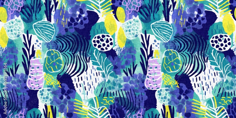 Tropical modern coastal pattern clash fabric coral reef border print ...