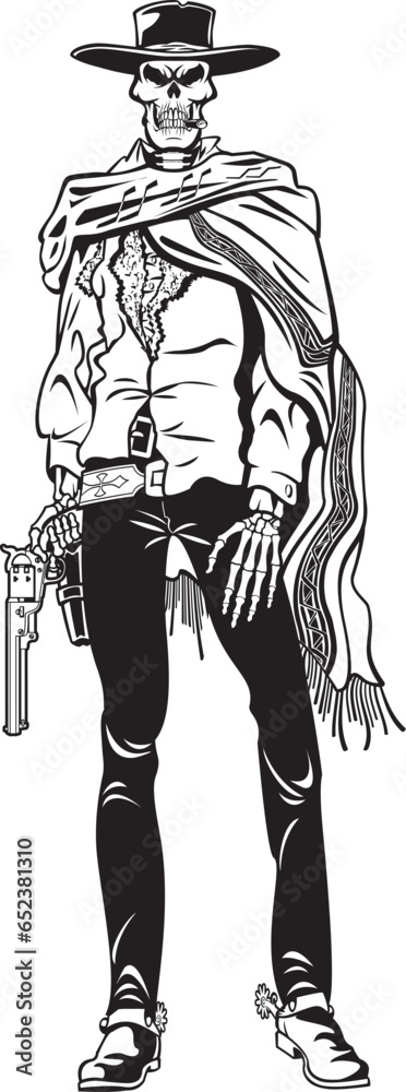 Photo vector illustration of Wild West skeleton gunfighter cowboy ...