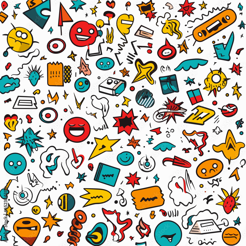 Comic sound effects pattern, background, hand-drawn cartoon flat art ...