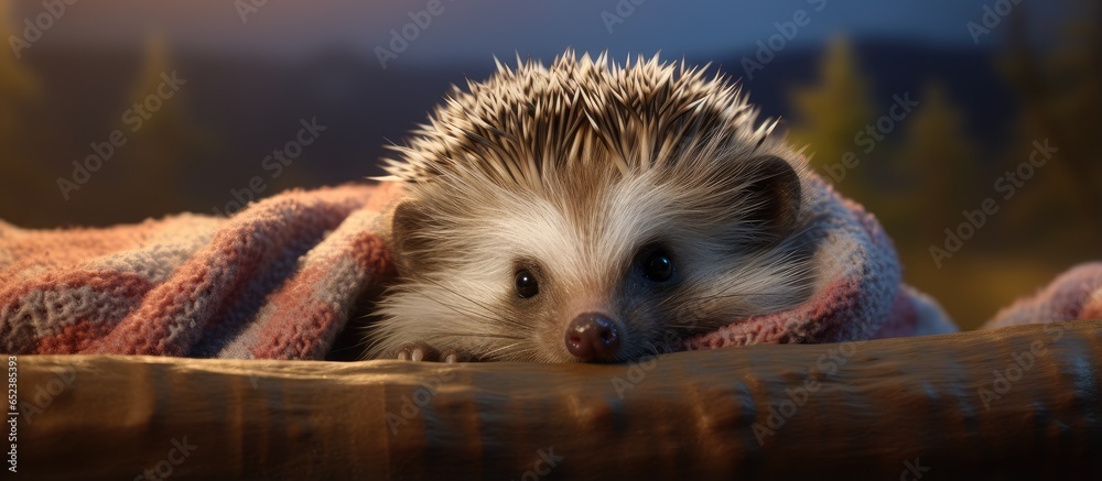 Sad hedgehog lying on blanket wants freedom in forest Protection of ...