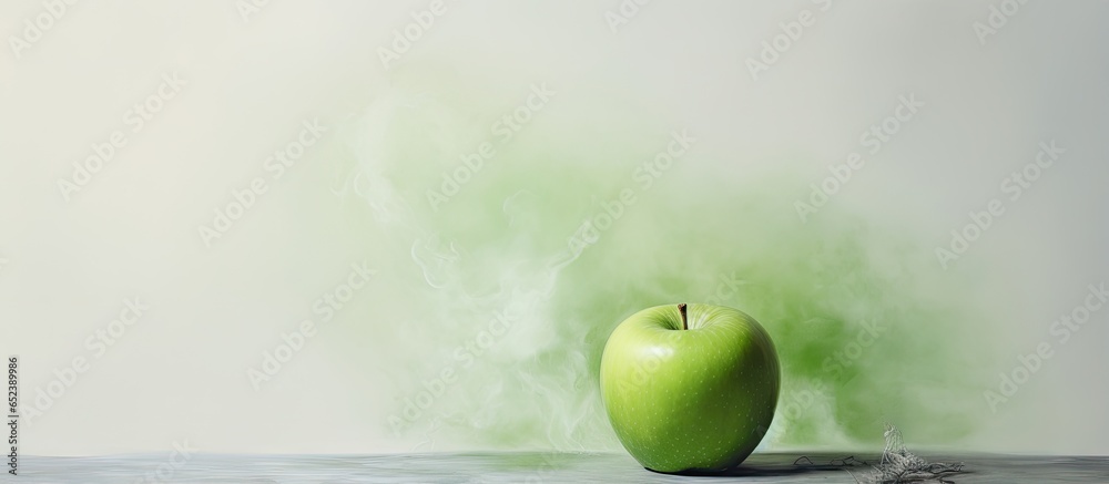 Copy space with white smoke around an apple symbolizing radioactive ...