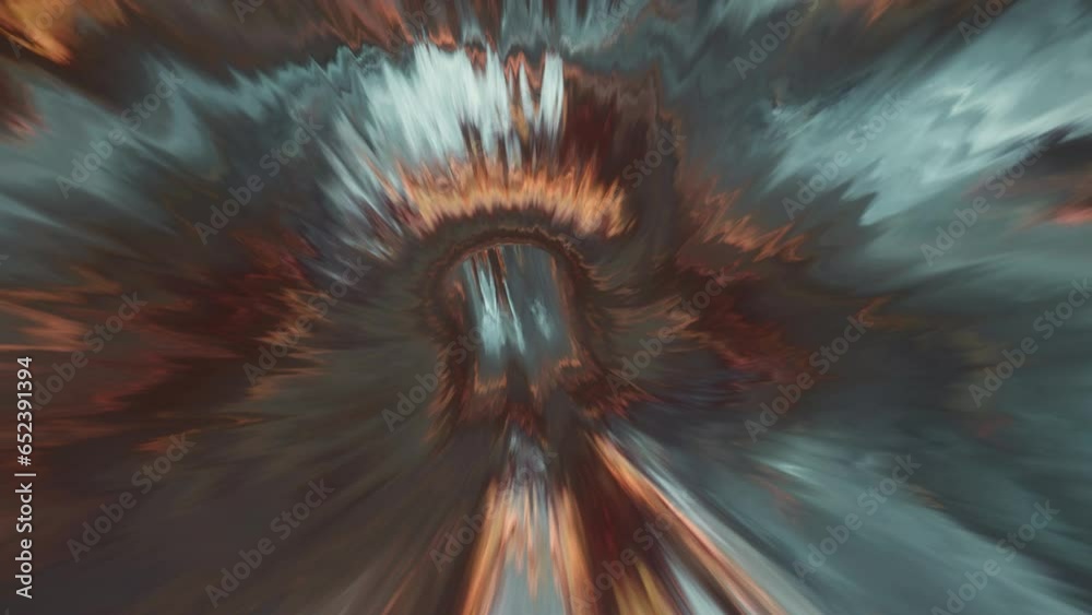 Abstract blue purple hyperspace worm hole tunnel through space time vortex loop background. 4K ...