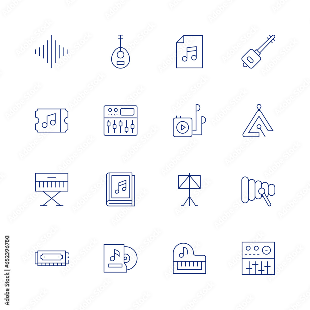 Music line icon set on transparent background with editable stroke ...