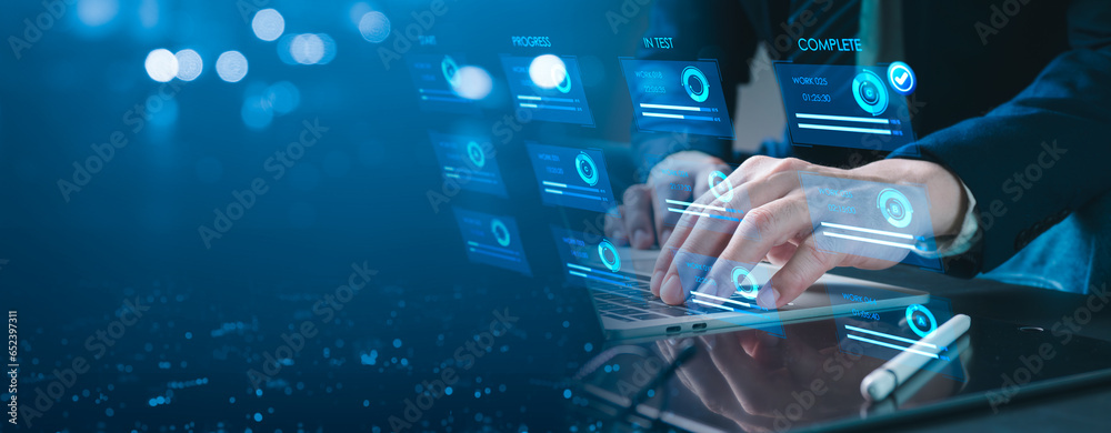 Foto de Devops team, incremental work, iterative procedures, lean project management tool. On a ...