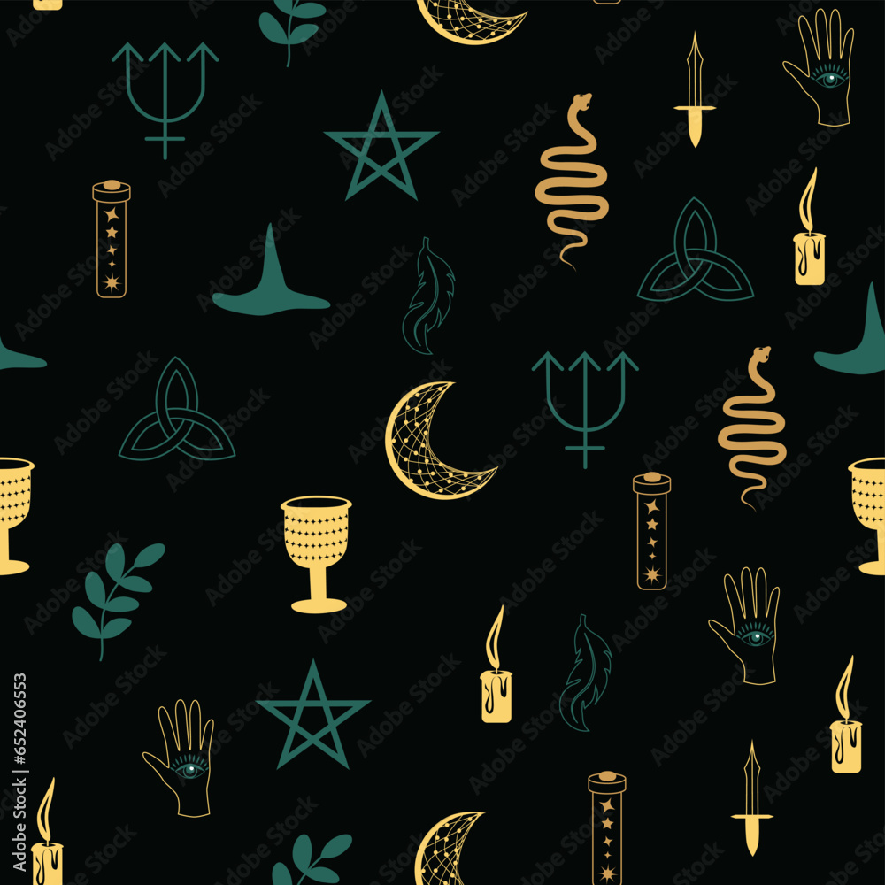 Magic and heaven seamless pattern, with magical elements such as snake ...