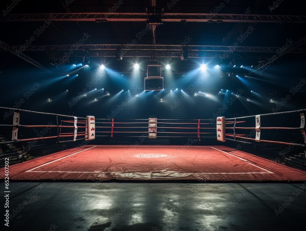 Epic empty boxing ring in the spotlight on the fight night AI Stock ...