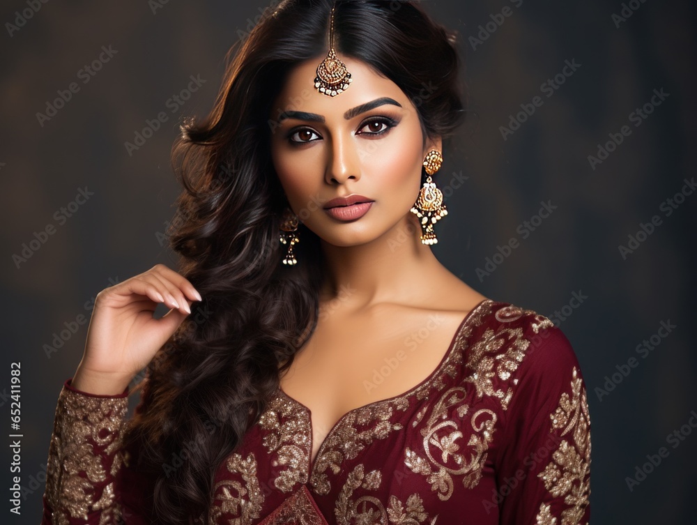 Indian woman exuding sophistication and elegance in a wine red anarkali ...