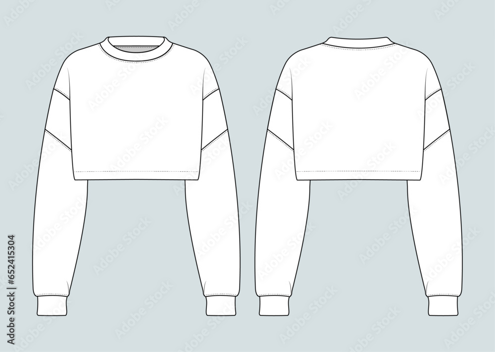sweatshirt flat drawing technical sketch template. front and back ...