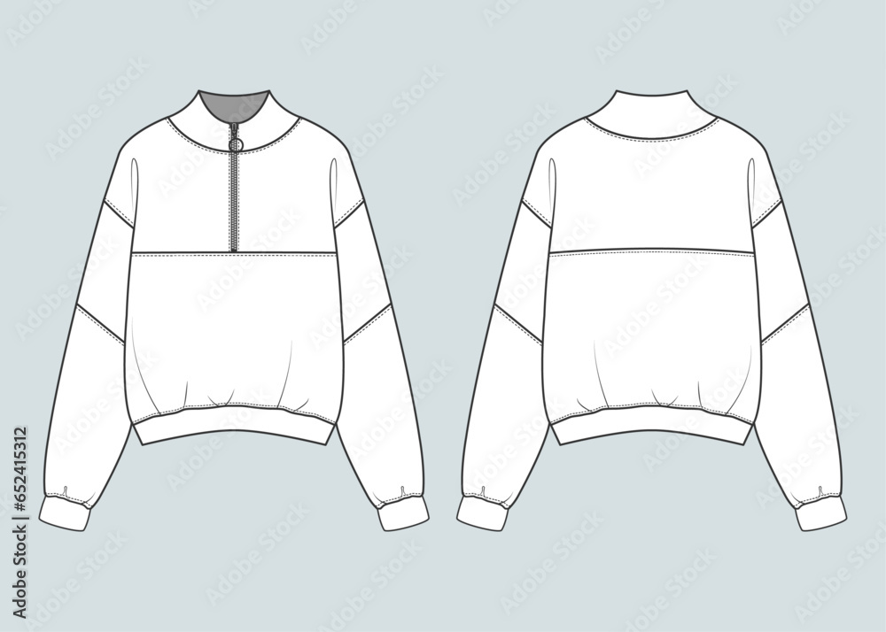 sweatshirt flat drawing technical sketch template. front and back ...