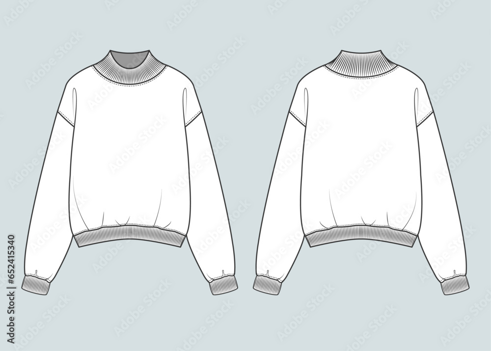 sweatshirt flat drawing technical sketch template. front and back ...