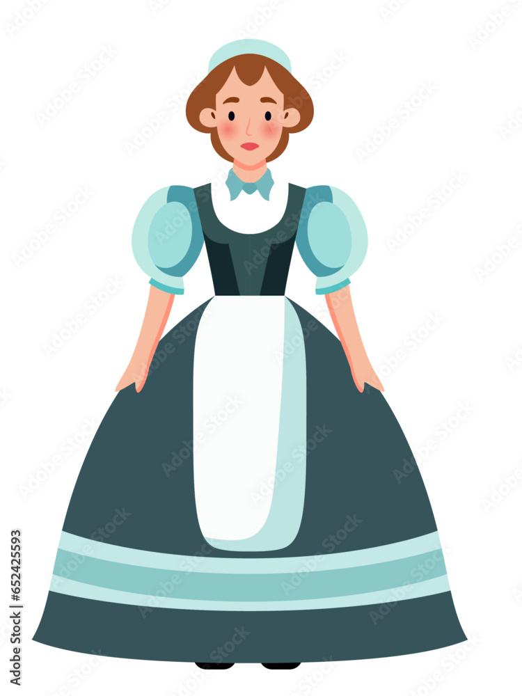 Victorian era House maid flat style vector illustration, The Victorian ...
