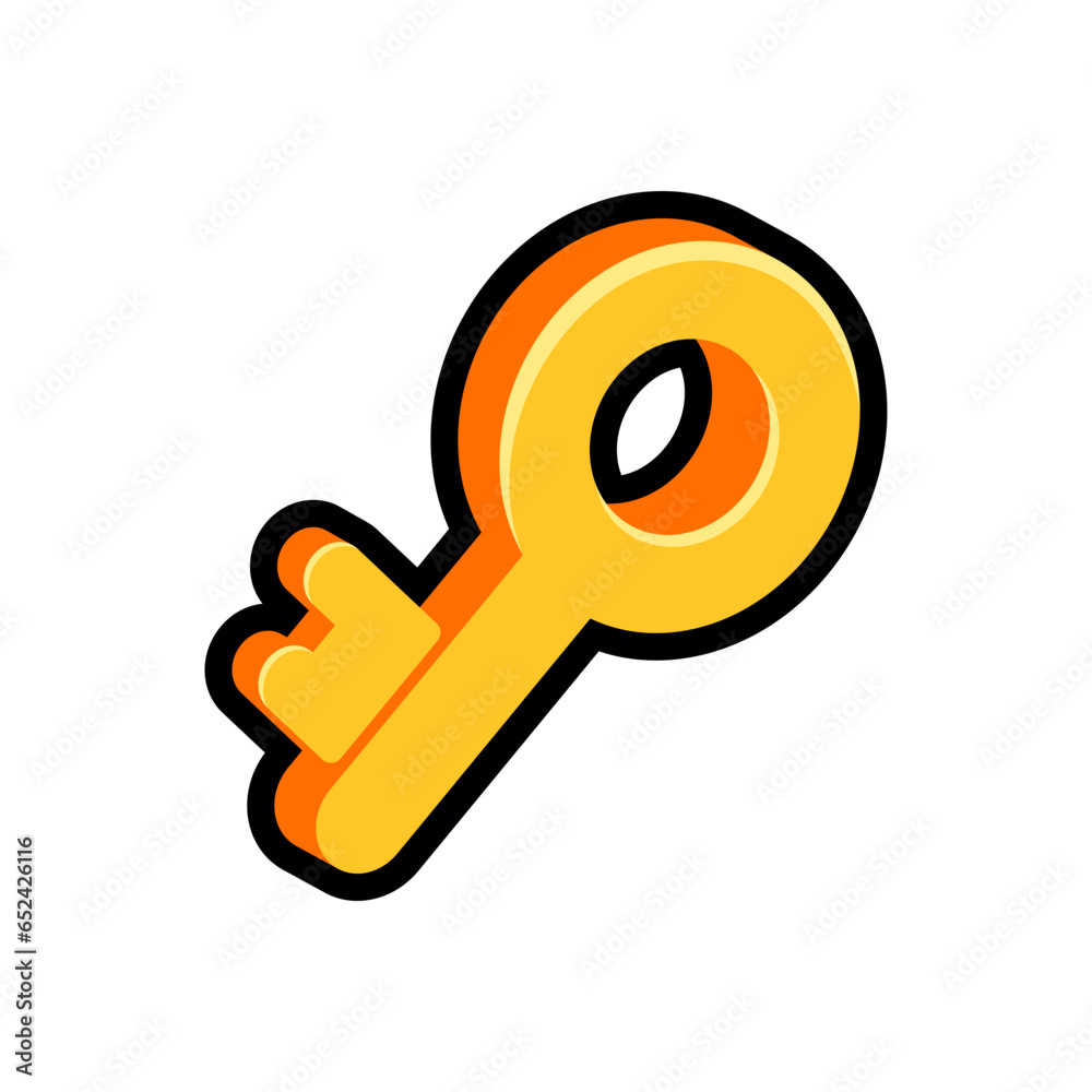 Isolated flat 3d gold key icon for game, interface, sticker, app. The ...