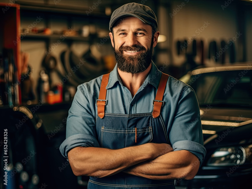Mechanic Working Under Vehicle in a Car Service. Empowering Man Wearing ...