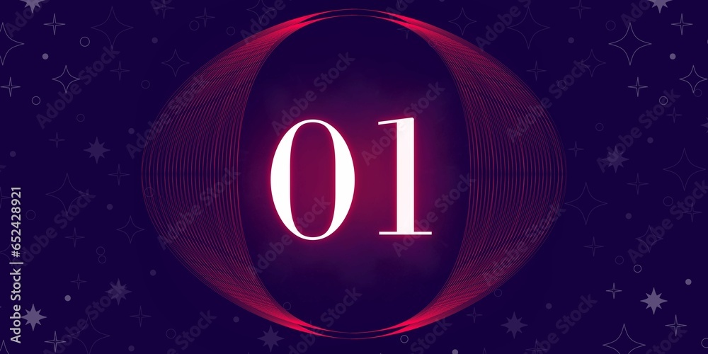 Number 01. Banner with the number one on a blue background and blue and ...