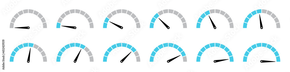 Speedometer infographics in sky blue color. Speedometer loading and ...