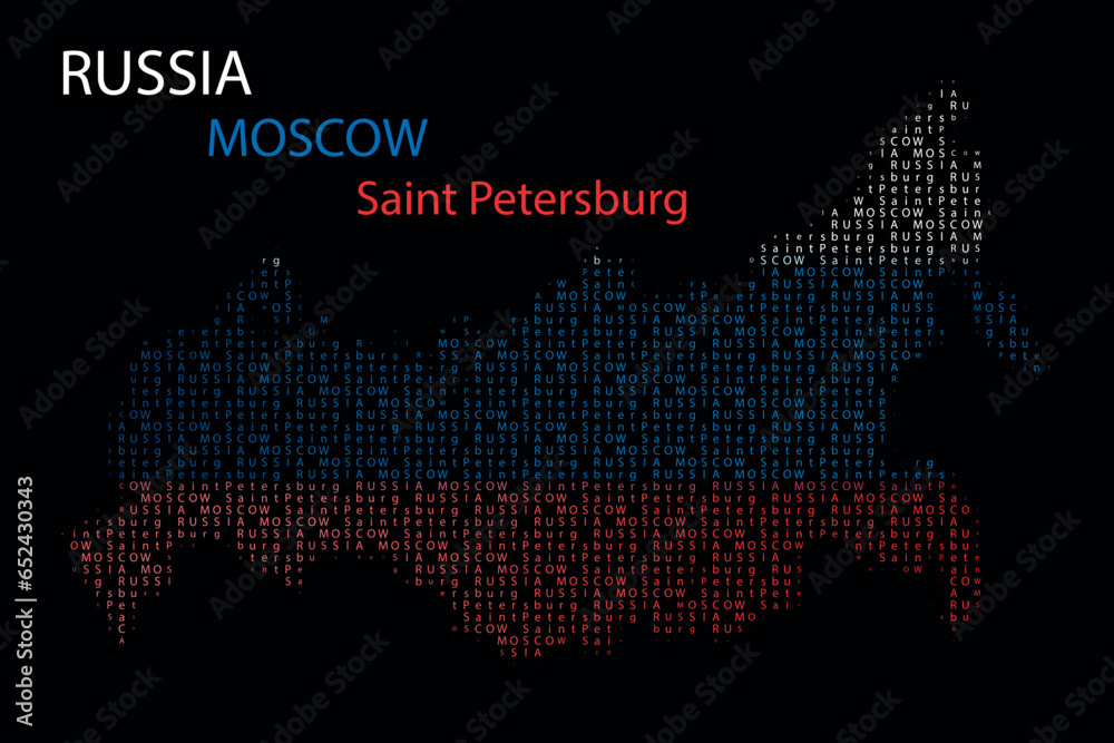 Map of Russia made up of letters with the colors of the flag Stock ...
