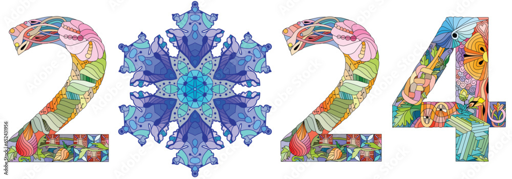 2024 number design with snowflake. Cute vector Illustration for ...