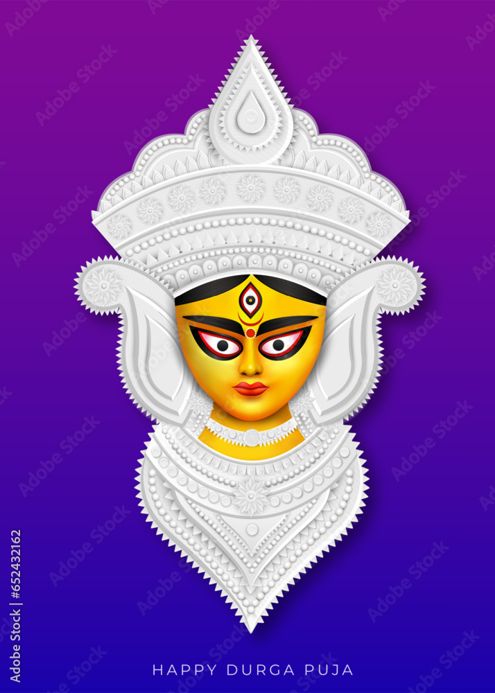 Happy Durga Puja Creative Banner Design With Durga Face Illustration ...
