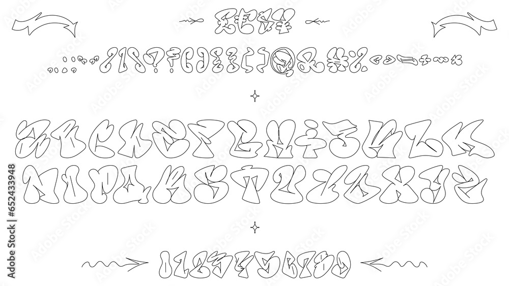 Graffiti Y2K alphabet. Trendy line typeface design. The stroke ...