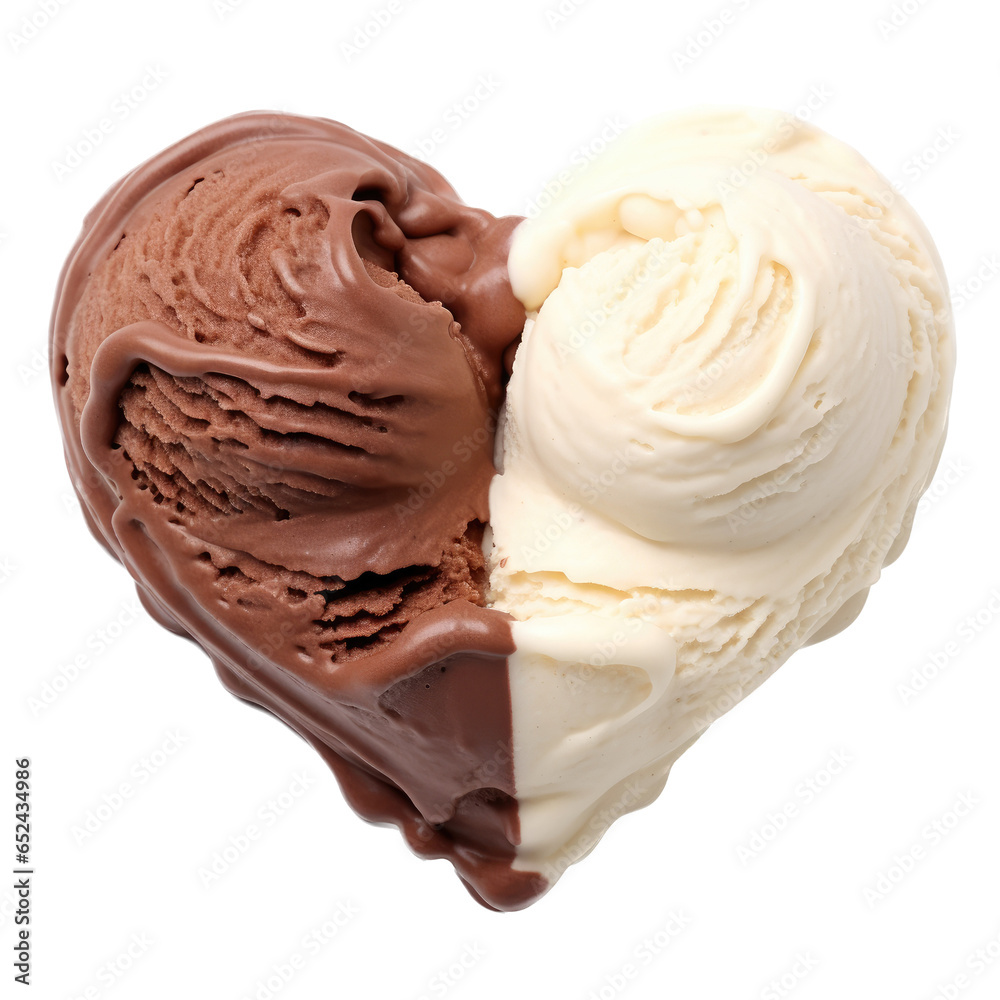 Chocolate and Vanilla ice cream in a heart shape PNG food-themed ...