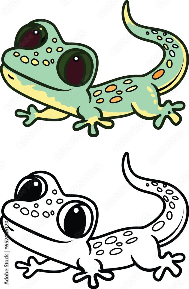 Cute Gecko lizard doodle style vector illustration, Gecko chamaeleon ...
