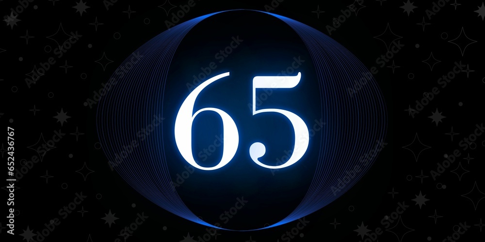 Number 65. Banner with the number sixty five on a black background and ...