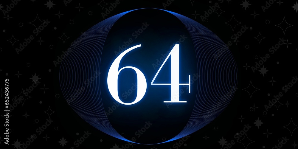 Number 64. Banner with the number sixty four on a black background and ...
