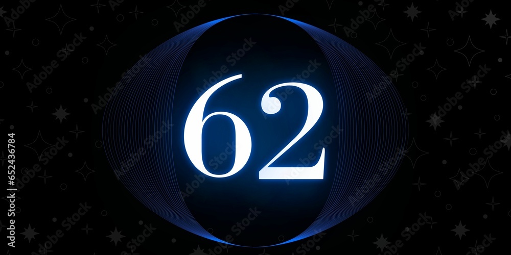 Number 62. Banner with the number sixty two on a black background and ...