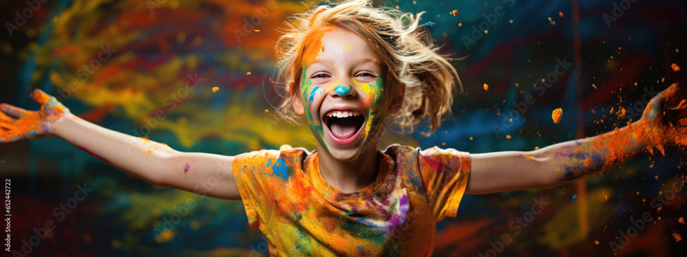 Little kid covered in paint Stock Illustration | Adobe Stock