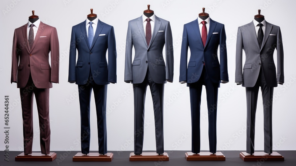 diverse collection of men's suits showcased on a pristine white ...